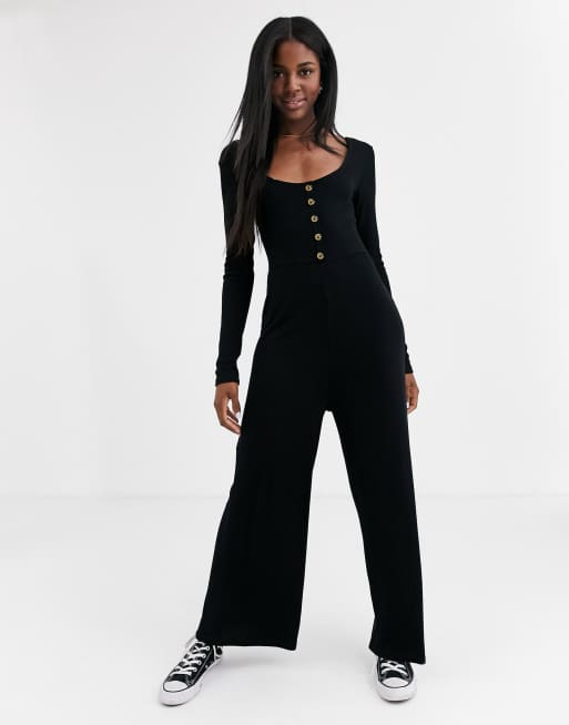 Asos Design Gerippter Jumpsuit Mit Knopfleiste Vorne Und Langen