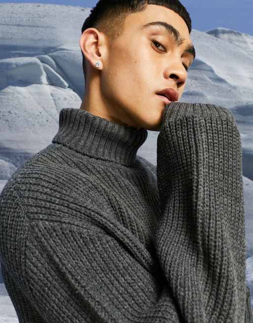 Asos Design Gerippter Oversize Fischer Strickpullover In Anthrazit