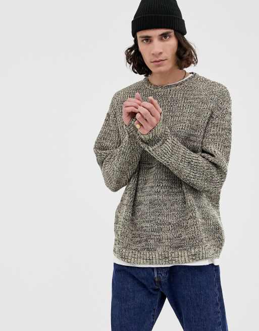 Asos Design Gerippter Oversize Strickpullover In Ecru Asos