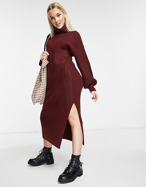 ASOS DESIGN – Geripptes Midikleid in Dunkelrot mit Rollkragen | ASOS ASOS DESIGN – Geripptes Midikleid in Dunkelrot mit Rollkragen | ASOS