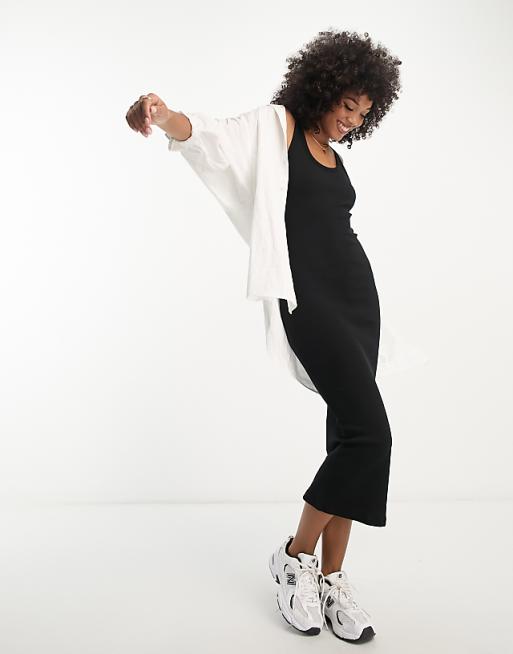 ASOS DESIGN – Geripptes Midikleid in Schwarz mit U-Ausschnitt | ASOS ASOS DESIGN – Geripptes Midikleid in Schwarz mit U-Ausschnitt | ASOS