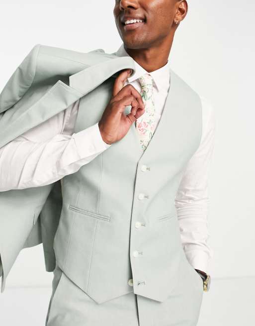 ASOS DESIGN - Gilet de costume ultra ajusté en lin mélangé - Vert sauge | ASOS