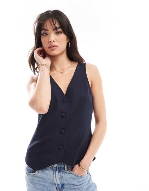 Asos Design Gilet De Tailleur Boutonné En Tissu Crêpe à Col Montant