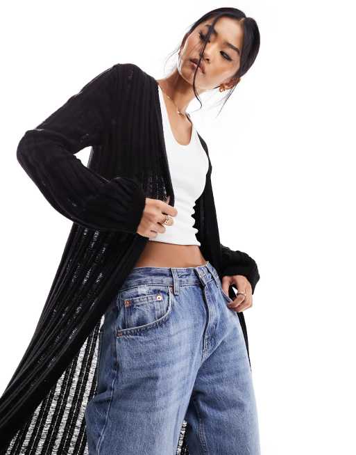 ASOS DESIGN - Gilet long en maille échelle - Noir | ASOS