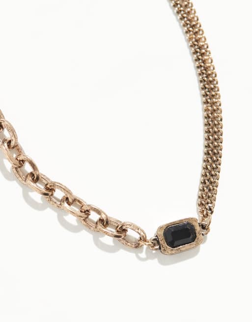 ASOS DESIGN glass stone and mixed chain bracelet in antique gold | ASOS