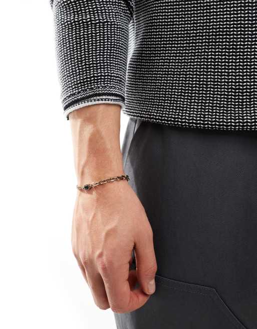 ASOS DESIGN glass stone and mixed chain bracelet with in antique gold ...