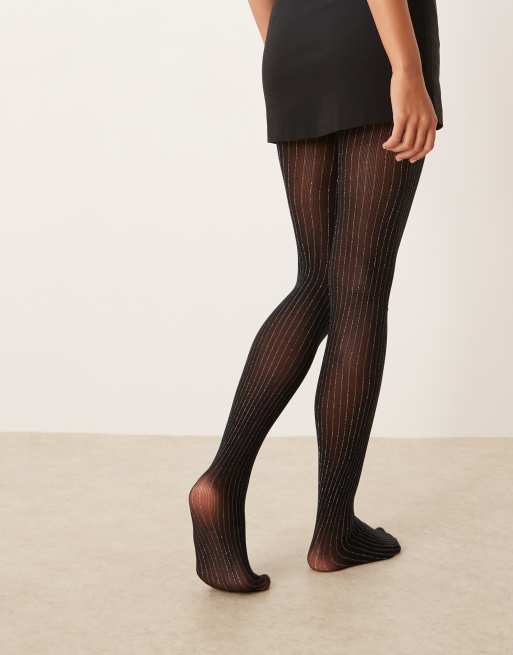 ASOS DESIGN glitter stripe tights in black | ASOS