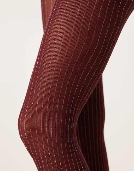 ASOS DESIGN glitter stripe tights in burgundy | ASOS