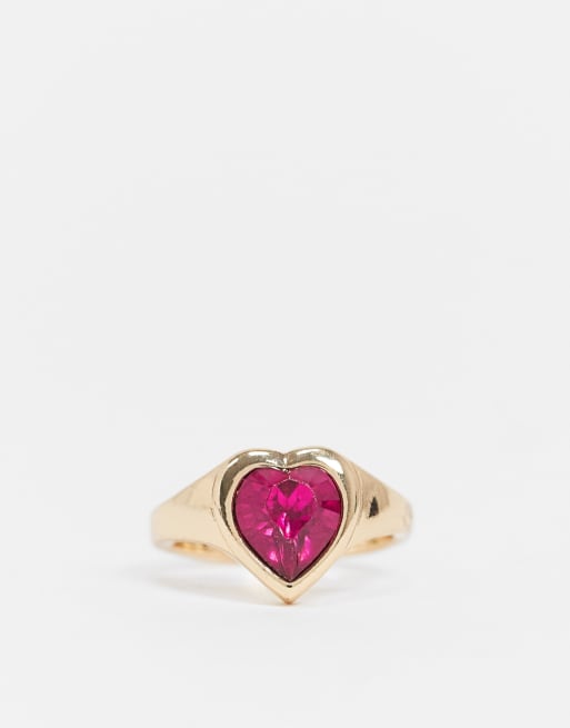 Asos Design Goldfarbener Ring Mit Herzförmigem Lilafarbenem Stein Asos