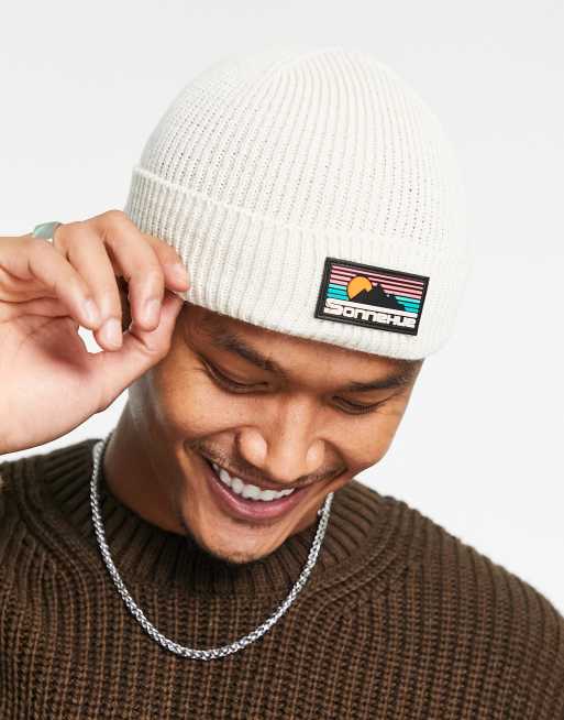 Asos Design Gräddvit Ribbad Fiskarmössa Med Gummilogga Asos