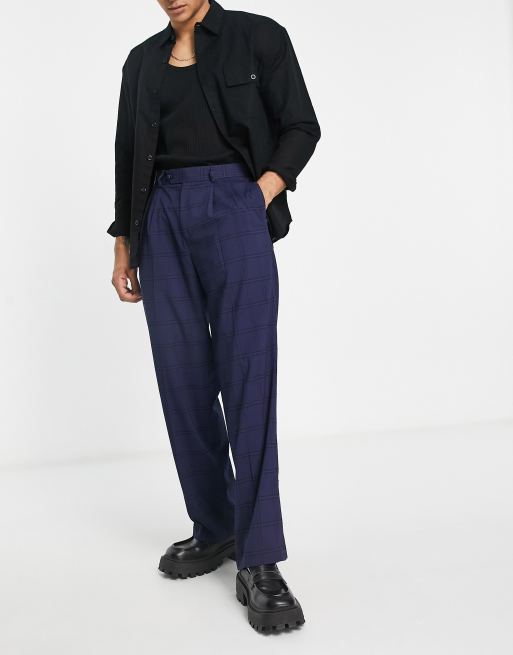 Asos Design Granatowe Spodnie Z Podwyższonym Stanem I Szerokimi