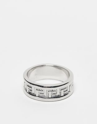 ASOS DESIGN Greek wave cut-out band ring in silver tone | ASOS