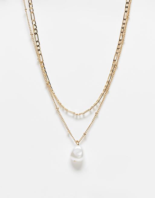 ASOS DESIGN – Guldfärgat halsband i flera rader med figarokedja och ... ASOS DESIGN – Guldfärgat halsband i flera rader med figarokedja och ...