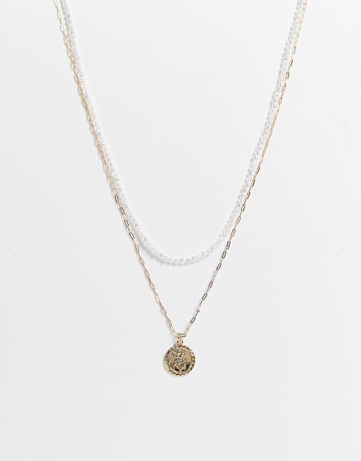 ASOS DESIGN – Guldfärgat halsband i flera rader med hängande pärlor och ... ASOS DESIGN – Guldfärgat halsband i flera rader med hängande pärlor och ...