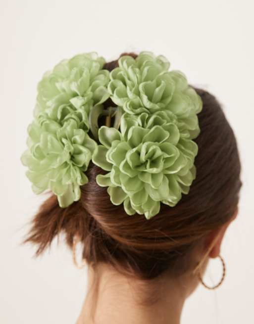 ASOS DESIGN hair claw with floral design in green | ASOS