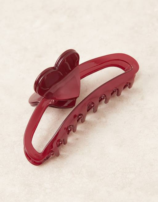 ASOS DESIGN hair claw with heart detail in burgundy | ASOS