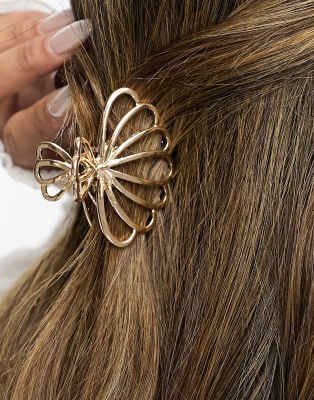 ASOS DESIGN hair clip claw with shell design in gold tone | ASOS