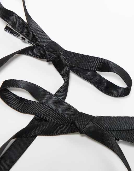 ASOS DESIGN hair clips with thin ribbon bow detail in black | ASOS
