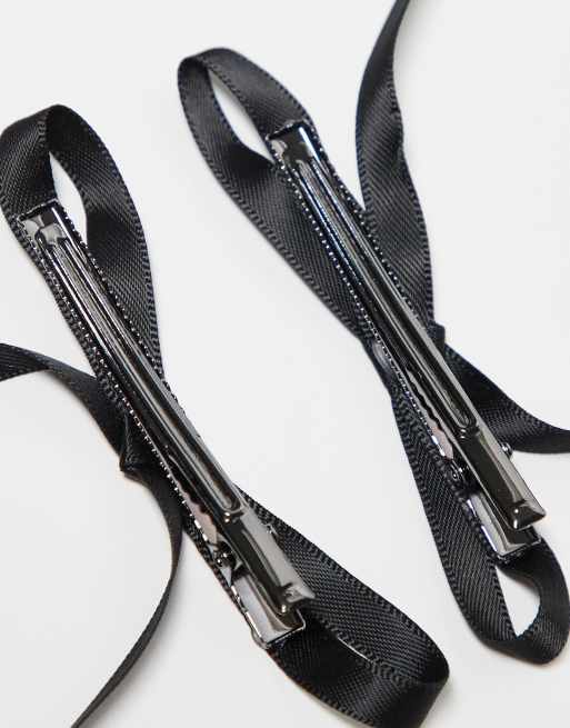 ASOS DESIGN hair clips with thin ribbon bow detail in black | ASOS