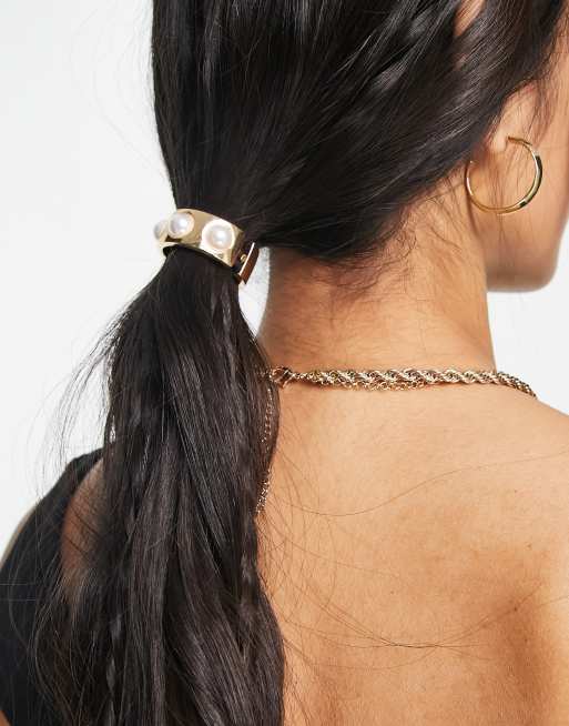 ASOS DESIGN hair cuff with faux pearl design in gold tone | ASOS