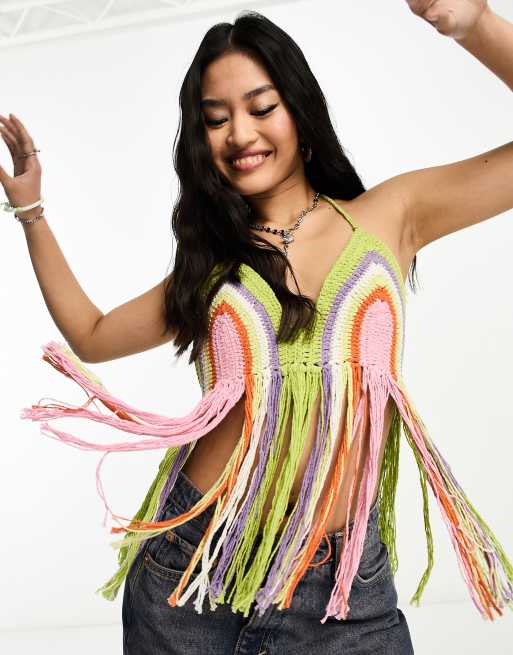 Asos Design Häkel Trägertop In Regenbogenfarben Mit Neckholder Und