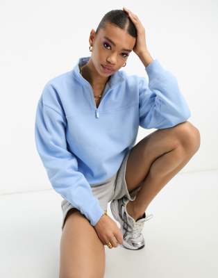 ASOS DESIGN half zip sweatshirt in sky blue | ASOS