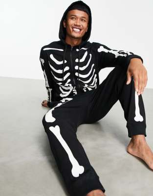 ASOS DESIGN halloween skeleton print onesie in black | ASOS