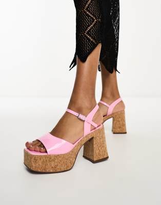 ASOS DESIGN Hamil mid platform sandals in pink | ASOS