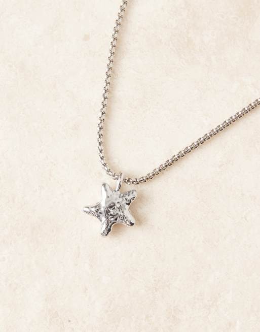ASOS DESIGN hammered puff star pendant necklace in silver tone | ASOS