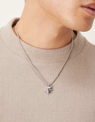 ASOS DESIGN hammered puff star pendant necklace in silver | ASOS