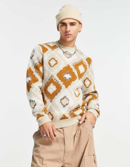 ASOS DESIGN hand knit texture sweater with geo print | ASOS