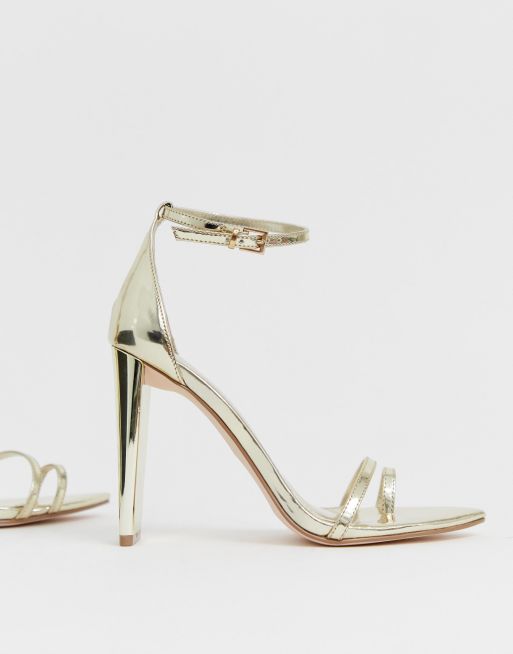 ASOS DESIGN Harper barely there block heeled sandals in gold | ASOS