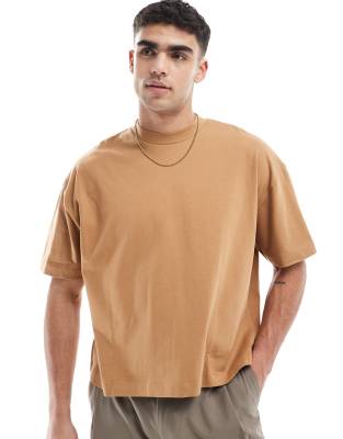 ASOS DESIGN heavyweight boxy oversized t-shirt in brown | ASOS