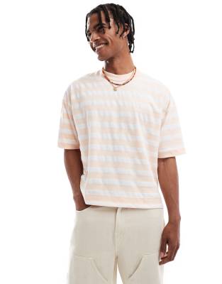 ASOS DESIGN heavyweight boxy oversized t-shirt in pink and white stripe | ASOS