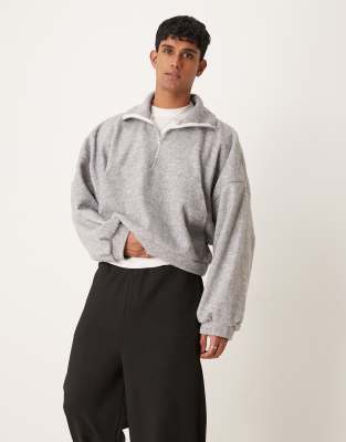 ASOS DESIGN heavyweight extreme oversized cropped funnel neck sweater in brushed gray fleece | ASOS