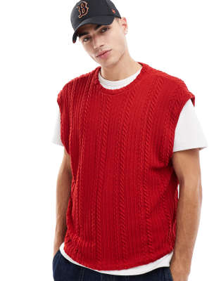 ASOS DESIGN heavyweight knit relaxed boxy tank in red | ASOS