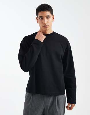 ASOS DESIGN heavyweight oversized boxy long sleeve t-shirt in black | ASOS