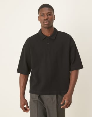 ASOS DESIGN heavyweight oversized boxy polo in black pique | ASOS