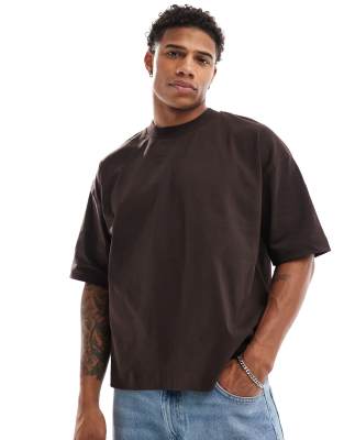 ASOS DESIGN heavyweight oversized boxy T-shirt 240gsm in dark brown | ASOS