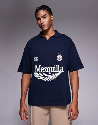 ASOS DESIGN heavyweight oversized polo with football graphic and ...