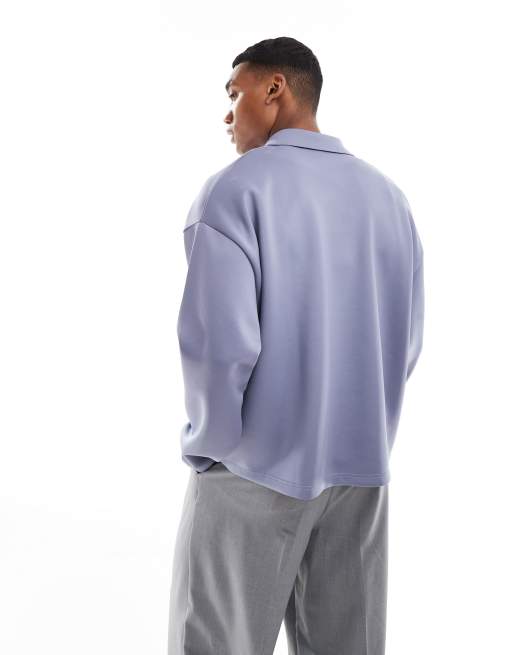 ASOS DESIGN heavyweight oversized shacket in scuba-style fabric in blue ...