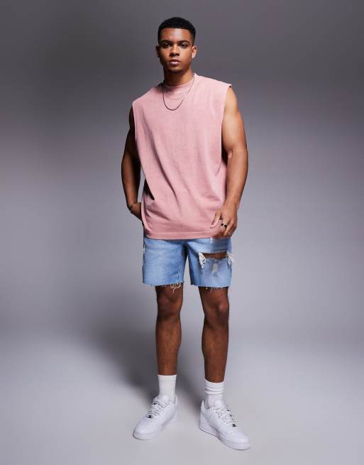 ASOS DESIGN heavyweight oversized singlet in acid wash brown | ASOS