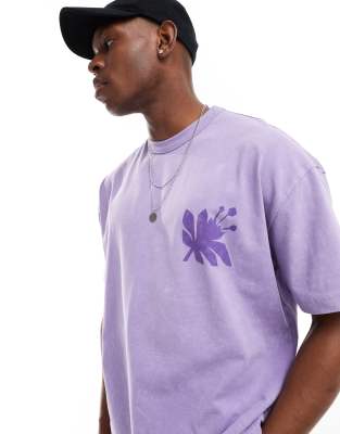 ASOS DESIGN heavyweight oversized T-shirt in washed purple with print ...