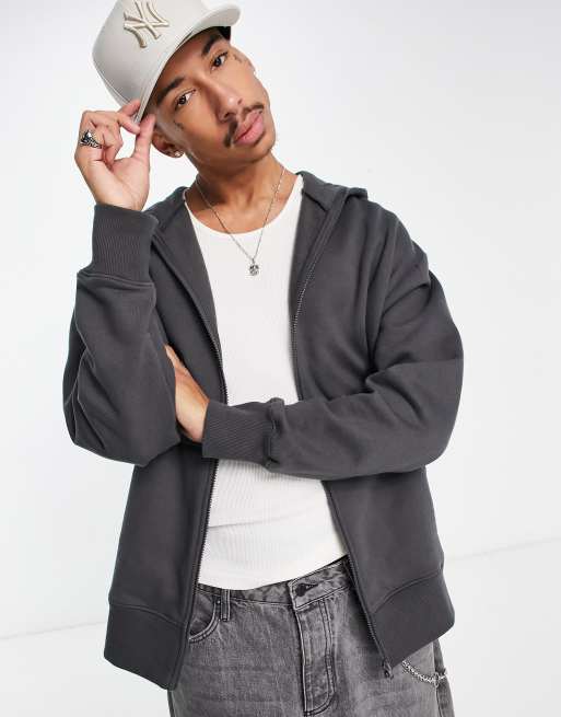ASOS DESIGN heavyweight oversized zip through hoodie in asphalt | ASOS