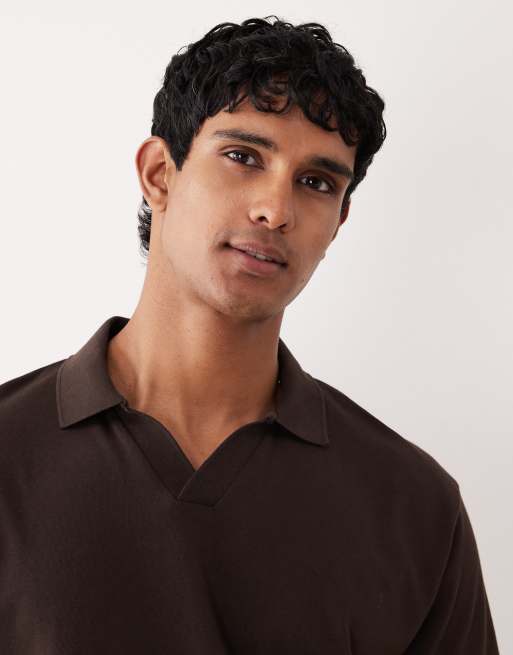 ASOS DESIGN heavyweight relaxed boxy polo in brown | ASOS