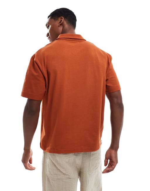 ASOS DESIGN heavyweight relaxed boxy polo in rust | ASOS