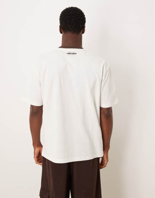 ASOS DESIGN heavyweight relaxed ringer t-shirt with print in off white ...