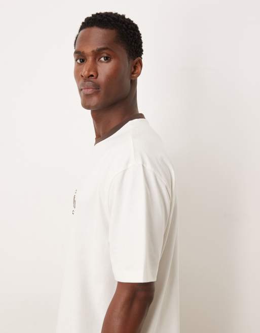 ASOS DESIGN heavyweight relaxed ringer t-shirt with print in off white ...