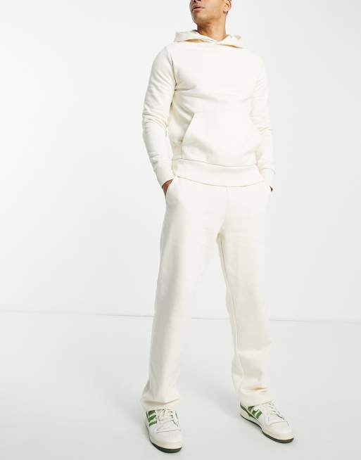 ASOS DESIGN heavyweight wide leg trackies in soft white (part of a set ...
