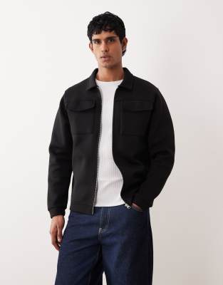 ASOS DESIGN heavyweight zip-up shacket in black scuba-style fabric | ASOS